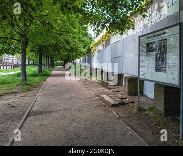 Spandau Shopping canal promenade and Remains of Berlin Wall at ...