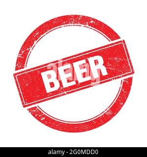 BEER text on red grungy vintage rubber stamp Stock Photo - Alamy