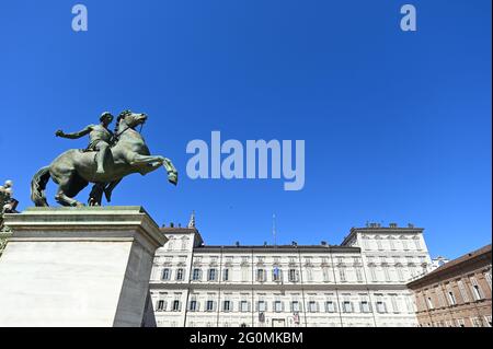 TURIN, ITALY - Jun 01, 2021: Beautiful view of Savoy Royal palace in ...