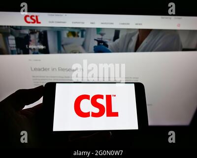 Smartphone with web page of Australian pharmaceuticals company CSL ...
