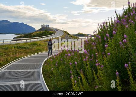 VEVANG, NORWAY - Jul 28, 2020: Tourists are walking close to the ...