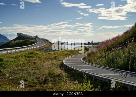 VEVANG, NORWAY - Jul 28, 2020: A family is enjoying a boat trip between ...