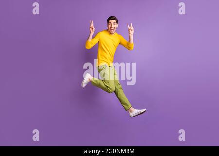 Profile full size photo of cool guy say sale wear t-shirt jeans shoes ...