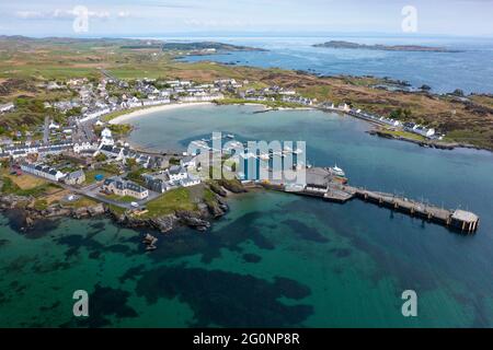 Aerial view of village of Port Ellen on Islay in Inner Hebrides ...