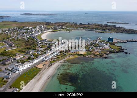 Aerial view of village of Port Ellen on Islay in Inner Hebrides ...