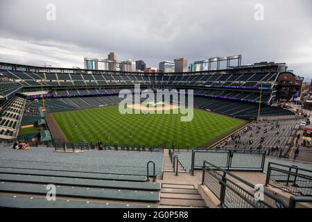 A general view of a baseball before a baseball game between the San ...