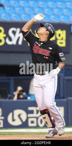 03rd June, 2021. KT Wiz's Kang Baek-ho Kang Baek-ho of the KT Wiz hits ...