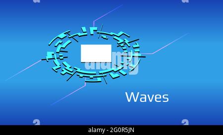 Waves cryptocurrency token symbol, coin icon in circle with pcb on gold ...