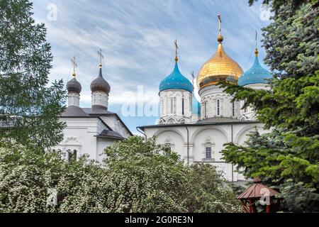Moscow, Russia - May, 2020, The domes of the Novospassky monastery ...