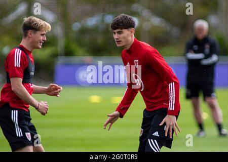 Llanelli, UK. 3rd June, 2021. Sam Pearson of Wales u21 during training ...