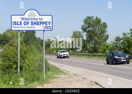 County boarder sign of Isle of Sheppey, erected in the road side , Kent ...