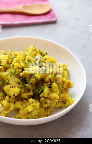 Indian boiled mashed potatoes curry or sabzi. Alu ki sukhi sabzi. Also ...