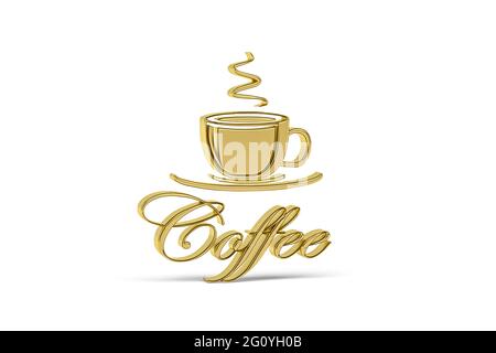 Golden coffee cup 3d icon isolated on white background - 3D render ...