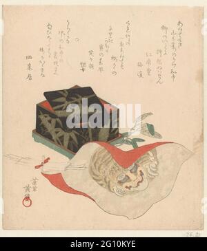 Lacquer box and cloth, A still life of a lacquer box decorated with ...