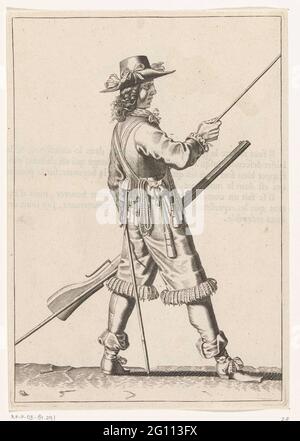 Soldier with a musket that slides his right hand to the end of his ...