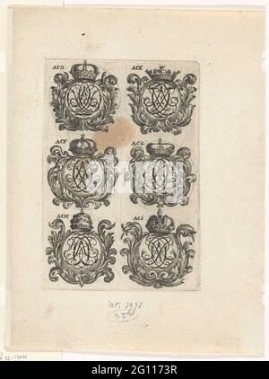 Six award-winning cartouches with letter monograms (ACK-AOP), Daniel de ...