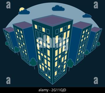 Condominium residential buildings in clouds black and white 2D cartoon ...