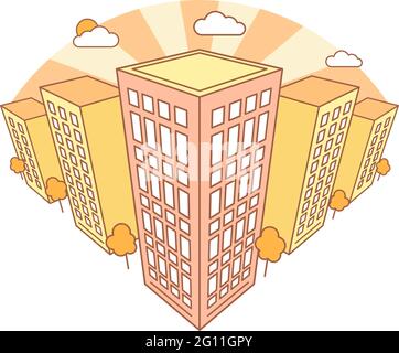 Tenement house and tree vector icon. Flat illustration. Building symbol ...