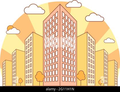 Tenement house and tree vector icon. Flat illustration. Building symbol ...