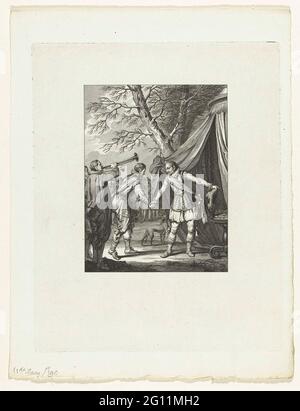 Meeting between four historical figures, Simon Fokke, 1722 - 1784 print ...