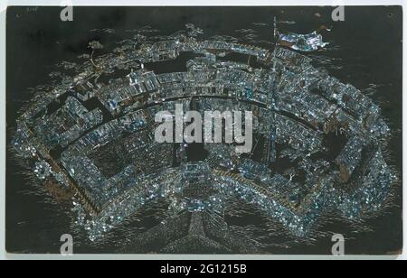 Lacquer panel depicting Deshima Island, Black lacquered wooden plate ...