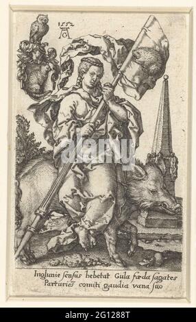 Gymnasticism; Seven deadly sins. Personification of greed. Woman moving ...