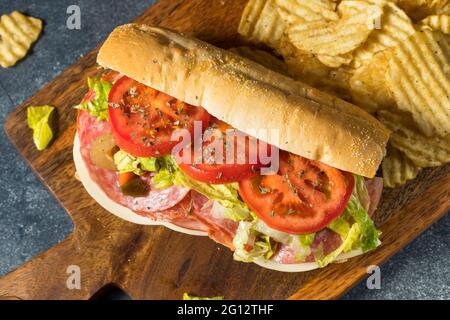 Homemade Cold Cut Italian Sub Sandwich with Salami Lettuce and Tomato ...