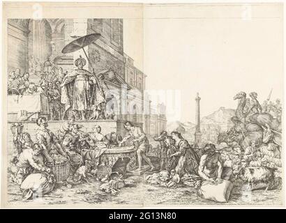 Jozef divides the grain in Egypt, Jan de Bisschop, after Bartholomeus ...