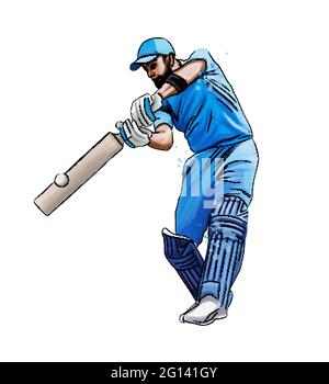 Abstract batsman playing cricket from splash of watercolors, colored ...