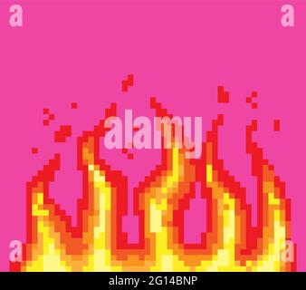 Pixel art 8 bit fire objects. Game icons set. Comic boom flame effects ...