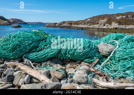 Abandoned / lost fishing nets washed up on a Scottish beach Stock Photo ...