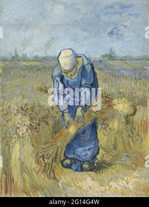 Peasant woman binding sheaves (after Millet). Date/Period: September ...