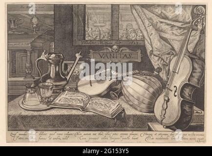 Vanitas still life with musical instruments, Theodor Matham, 1622 Table ...