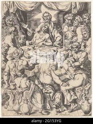 The last Supper. Christ is with his students around a table on the last ...