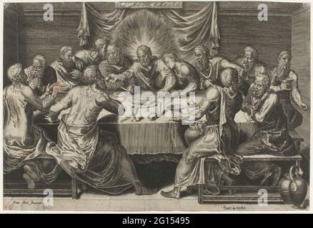 . Christ with his disciples around the table during the last supper ...