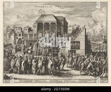 Spanish Inquisition. Auto-da-fe. Condemned in the scaffold wearing the ...