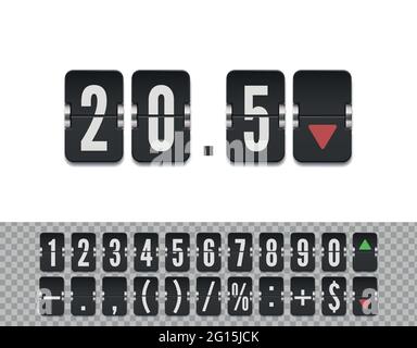 Vintage floating symbols for time meter vector template. White analog countdown number font ...