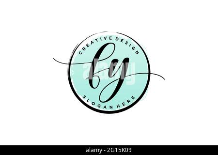 FY handwriting logo with circle template vector signature, wedding ...