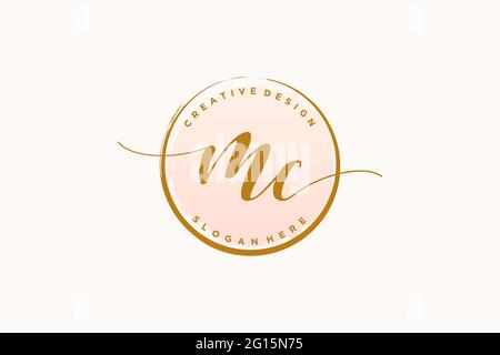 MC handwriting logo with circle template vector signature, wedding ...