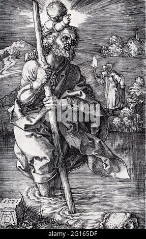 Saint Christopher Facing Right, 1521 by Albrecht Dürer, depicts the ...