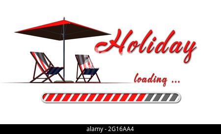 Holiday loading greeting card with sun chairs and umbrella - orange ...