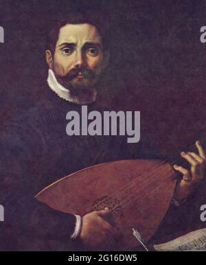 Portrait of Giovanni Gabrieli with the lute 1600 by Annibale Carracci ...