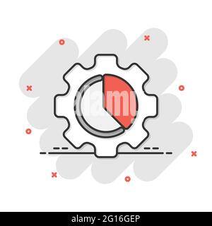 Workflow chart icon in comic style. Gear with diagram cartoon vector ...