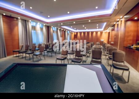 Conference room with nice furniture and floating ceiling Stock Photo ...