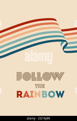 Twisted rainbow flag wave. Retrowave 80s art retro rainbow vector ...