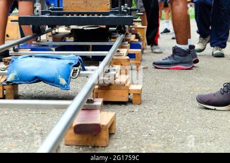 Detail of dolly track for camera equipment,Film Shoot,Behind the scene ...