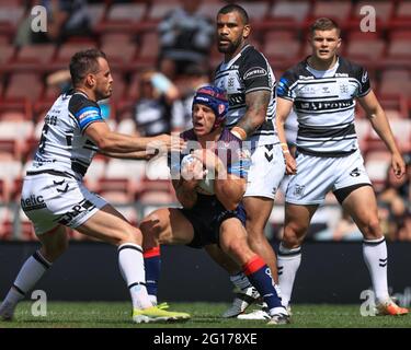 Leigh, UK - 5 June 2021 - Theo Fages of St Helens takes a drink before ...