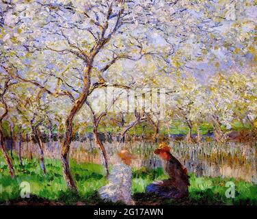 Claude Monet painting; Springtime, 1886 oil on canvas, Giverny, France ...