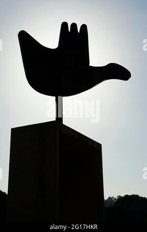 India, Chandigarh, sculpture "the open hand" by Le Corbusier, Mandatory ...