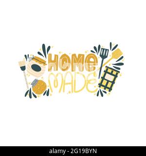 cute hand drawn lettering homemade word with heart vector illustration ...